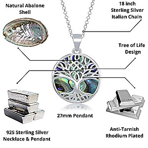 Sterling Silver Tree of Life Necklace for Women - Natural Abalone Shell Jewelry - Abalone Necklace for Women - Family Tree Pendant Necklace for Mom - Jewelry for Her - Unique Gifts for Women
