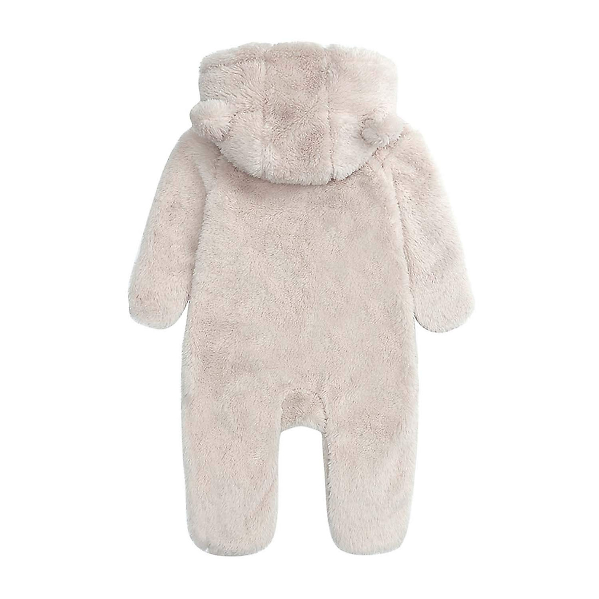 Baby Boy's Fleece Snowsuits 0-12 Months Toddlers Cute Bear Cartoon Jumpsuits Winter Hooded Rompers with Zipper Closure Beige 3-6M