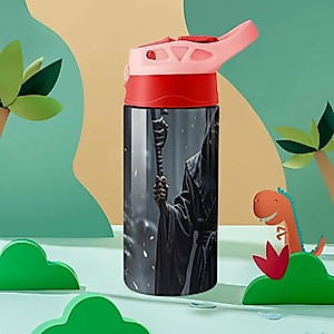 Stainless Steel Water Bottles Grim Reaper Travel Water Cups with Handle And Silicone Straw Drinking Cup with Leak Proof Lid Thermo Travel Mug for Women Men