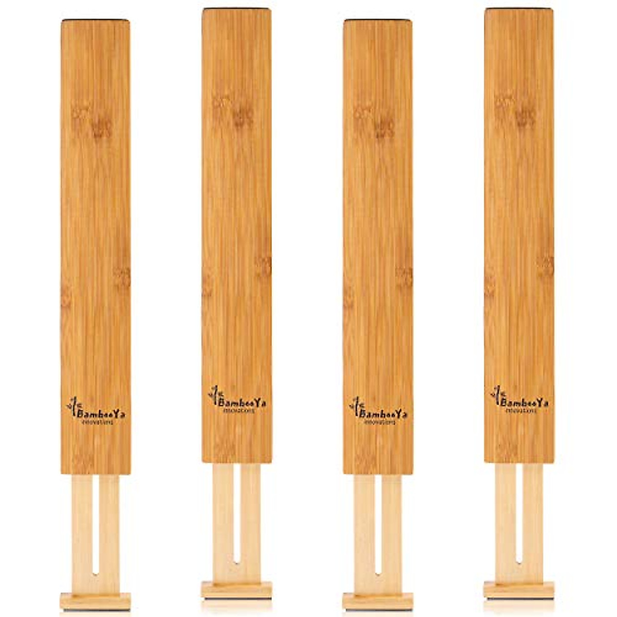 BambooYa Adjustable Premium Bamboo Drawer Divider Organizers | Expandable Spring-Loaded Drawer Separators | Best for Bathroom, Kitchen, Office, Dresser, and Bedroom | (4 Pack, Fully Closed 17.5in" - Fully Open 22.2"in) Made for larger drawers