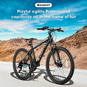 Ecarpat Mountain Bike 26 Inch Wheels, 21-Speed Trail Commuter City Mountain Bikes 17" Aluminum Frame for Men Women Bicycles Disc Brakes Front Suspension