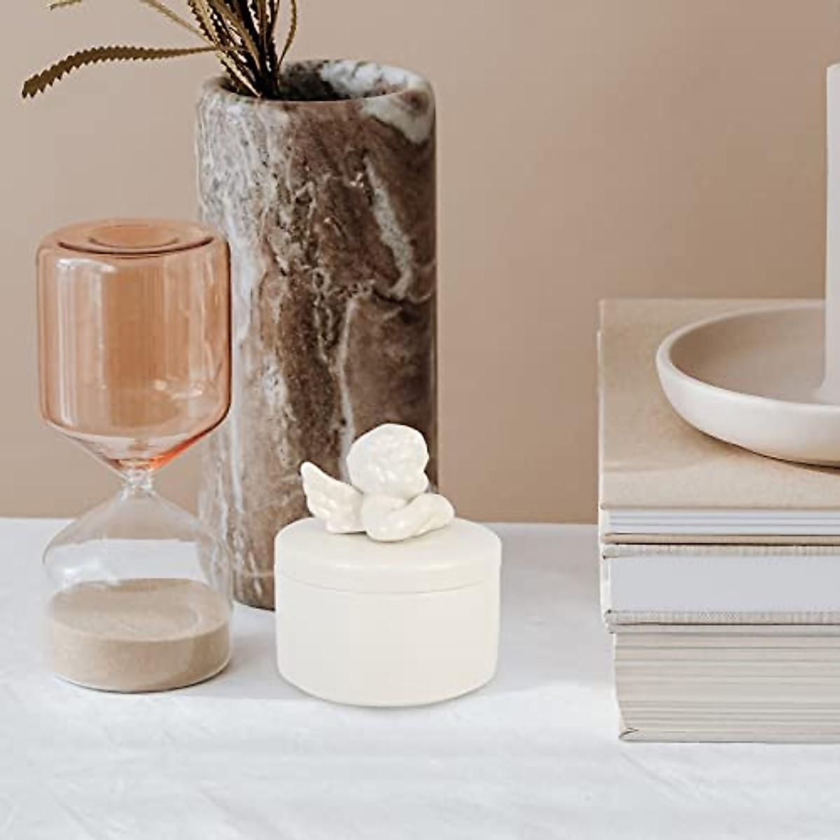 STOBAZA 1pcs Ceramic Cherub Figurine Jewelry Organizer Peal White Jewelry Trinket Box Cherub Jewelry Box for Trinkets, Jewelry, Ring, Earrings, Wedding Candies and Party Favor, (Style B)