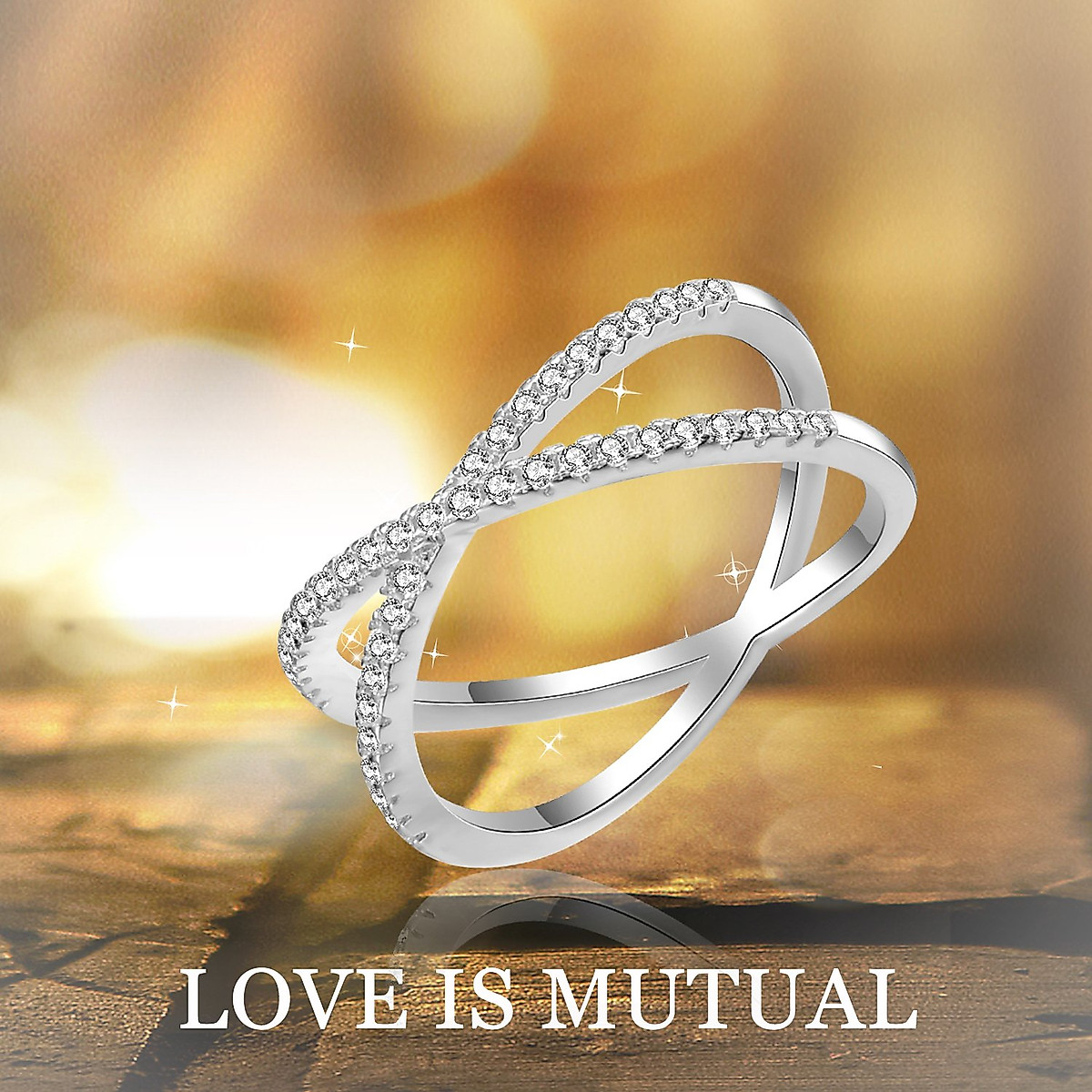 X ring Sterling Silver, Cubic Zirconia X Criss Cross Ring for Women, Mothers Day Jewelry for Wife Girlfriend, Present for Her, Size 6-8 (white-gold-plated-silver, 6)