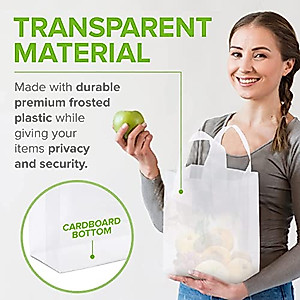 Prime Line Packaging - 8x4x10 Inch 100 Pack Plastic Bags with Handles, Small Gift Bags, Shopping Bags for Small Business, Clear Frosted White in Bulk for Boutiques, Retail Stores, Gifts & Merchandise