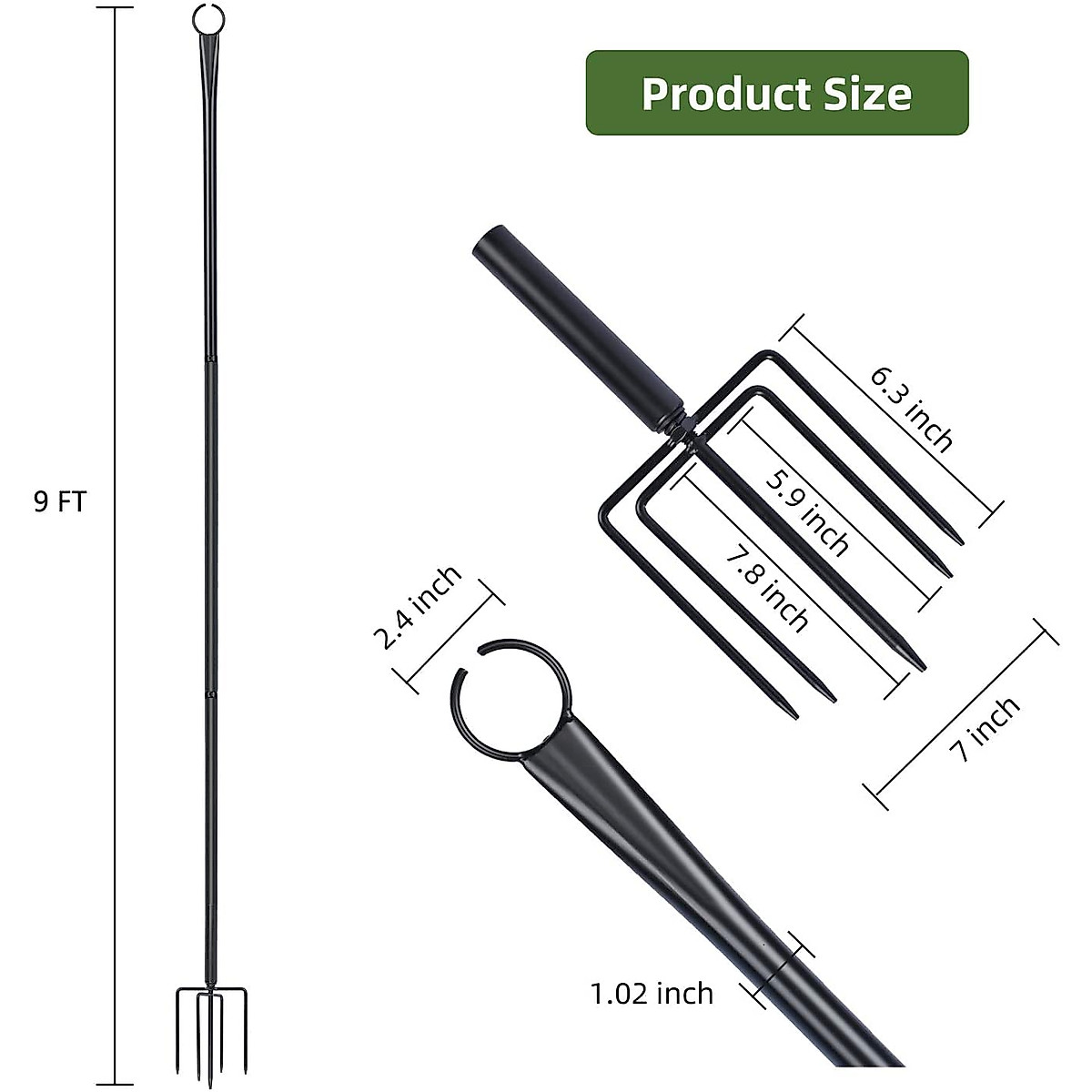 Outdoor String Light Pole, Heavy Duty Light Poles for Outside with Hooks and 4-Prong Fork, Metal Post for Hanging String Lights for Deck, Patio Garden, Backyard, Wedding or Party, 2 Pack