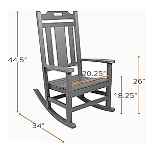 PolyTEAK Porch Rockers Collection Poly Lumber Wood Alternative All Weather Modern Outdoor Rocking Chair for Patios, Porches, and Pool Side, Grey