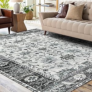 NEATIIP Washable Bohemian 8x10 Area Rug, Suitable for Bathroom for Bedroom Living Room Kitchen Outdoor The Boho Printed Area Rugs, Non-Slip Backing Washable Rug Grey2