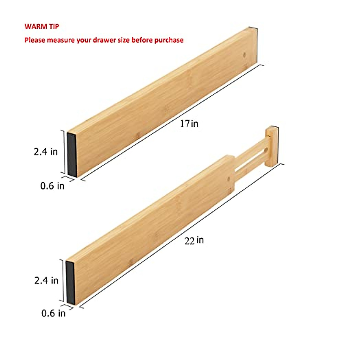 MDHAND Bamboo Drawer Dividers, Expandable & Adjustable Drawer Dividers Organizers, Drawer Separators for Kitchen, Dresser, Bedroom, Office, Set of 4 (17-22in)