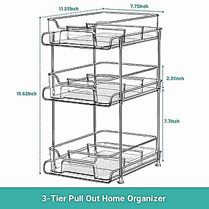 Fulpower 3 Tier Bathroom Organizers with Dividers, Clear Medicine Cabinet Organizer Pull-Out Under Sink Organizers, Multi-Purpose Storage Organizers for Skincare Cosmetic Pantry 2 Pack