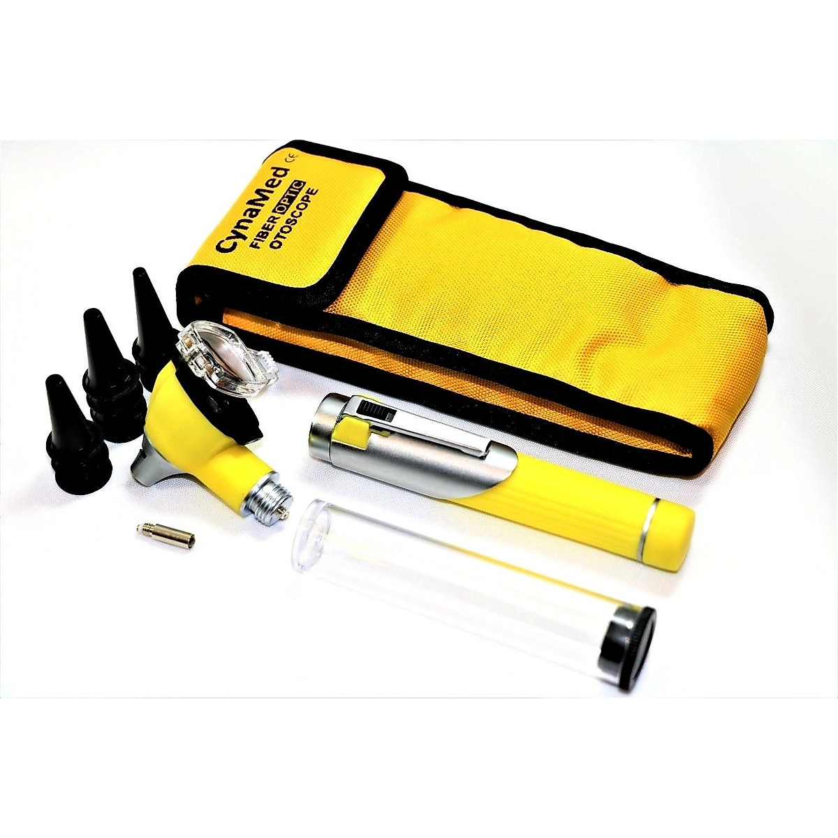 New Premium Student Home USE LED Bright Light ENT Diagnostic Otoscope Pocket Size Yellow Plus 1 Extra Replacement Bulb Plus 10 Specula Cynamed
