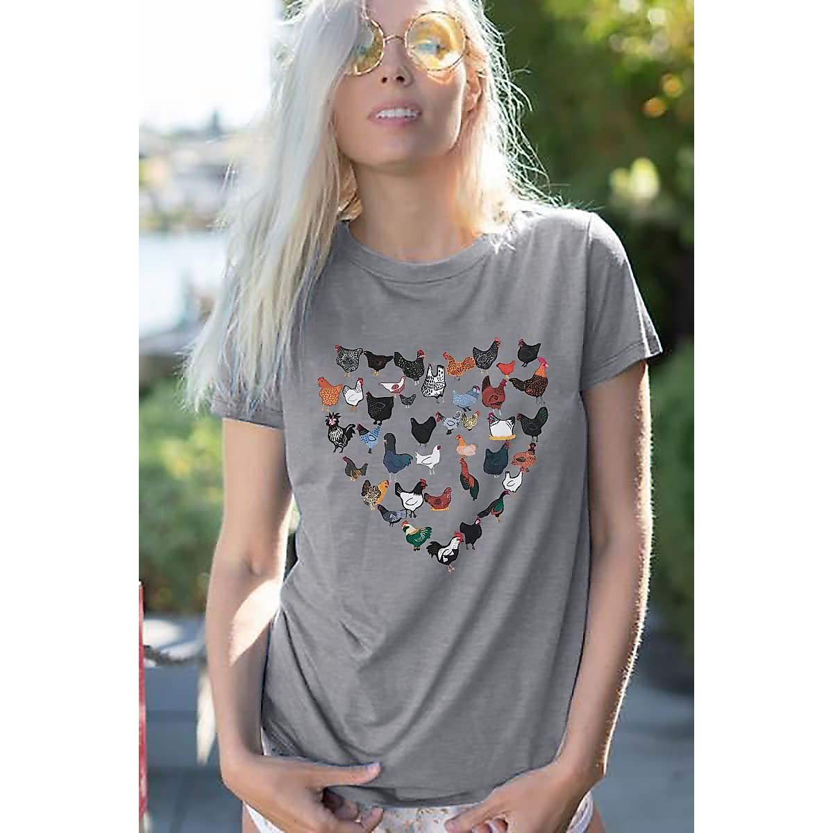 Chicken Shirt Women Funny Chicken Lovers T Shirt Egg Dealer Tee Tops Farm Country Graphic Short Sleeve Tee Grey