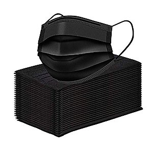 70 Pack 3 Ply Black Disposable Face Masks with Elastic Ear Loop,Breathability Comfort