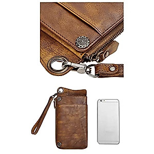 ZLYC Vintage Handmade Dip-dye Leather Wallet Card Holder Long Clutch with Detachable Wristlet (Brown)