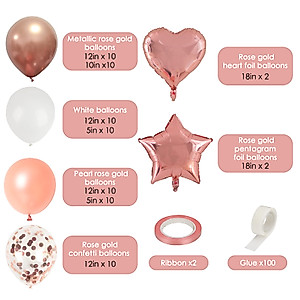 RUBFAC 1st Birthday Rose Gold Baby Shower Decorations for Girl Rose Gold Balloons 1st ONE Boxes Foil Balloon Hanging Swirls for Baby 1st Birthday Party