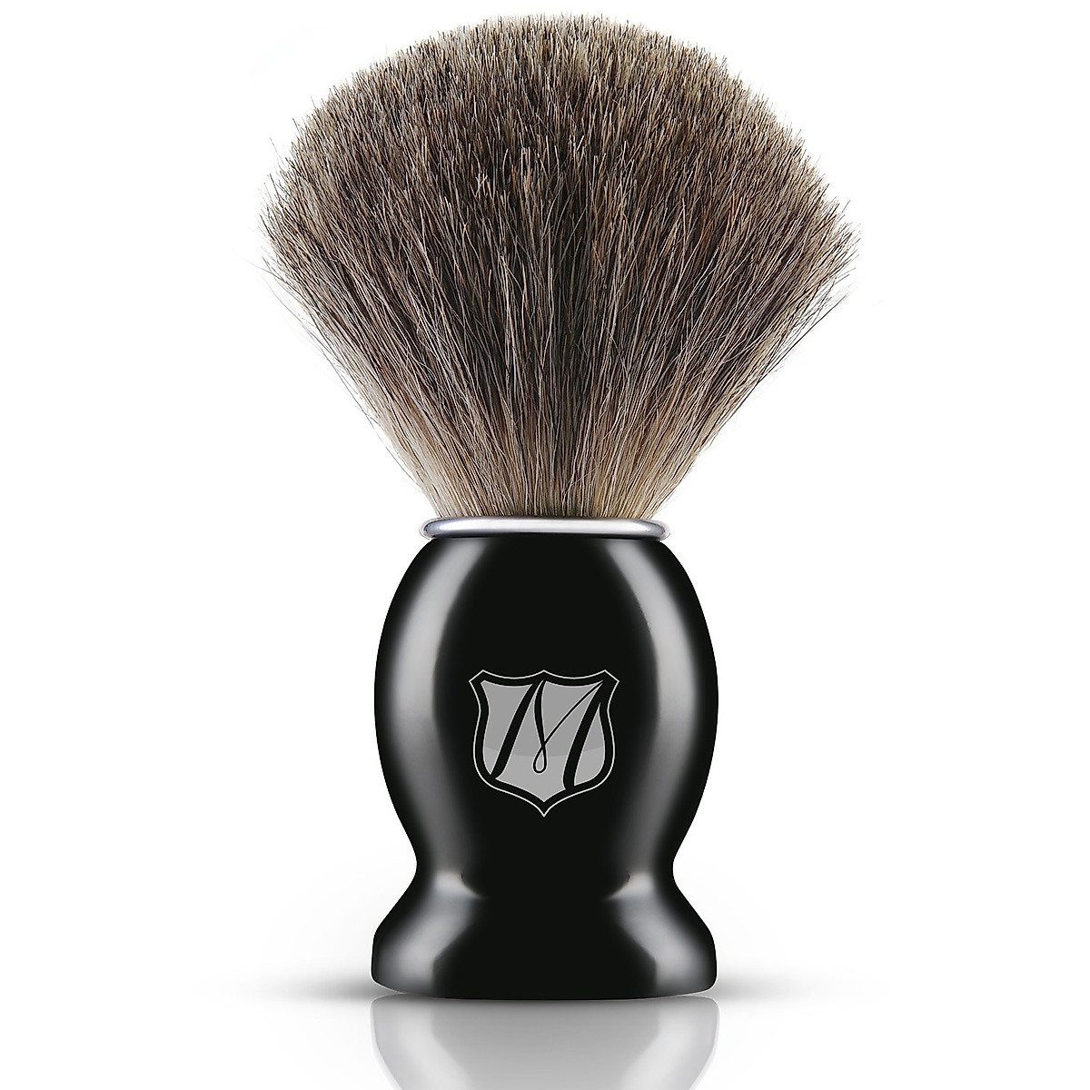 Miusco Natural Badger Hair Shaving Brush and Shaving Stand Set, Dark Chrome, Black, Compatible with Safety Razor, Cartridge Razor and Disposable Razor