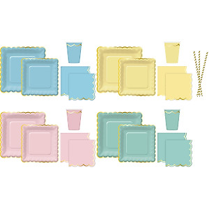 Serves 24 Scalloped Pastel Party Set 24-10 Inch Plates 24-7 Inch Plates 24 Lunch Napkins 24 Beverage Napkins 24 Cups - 12 Ounce cups