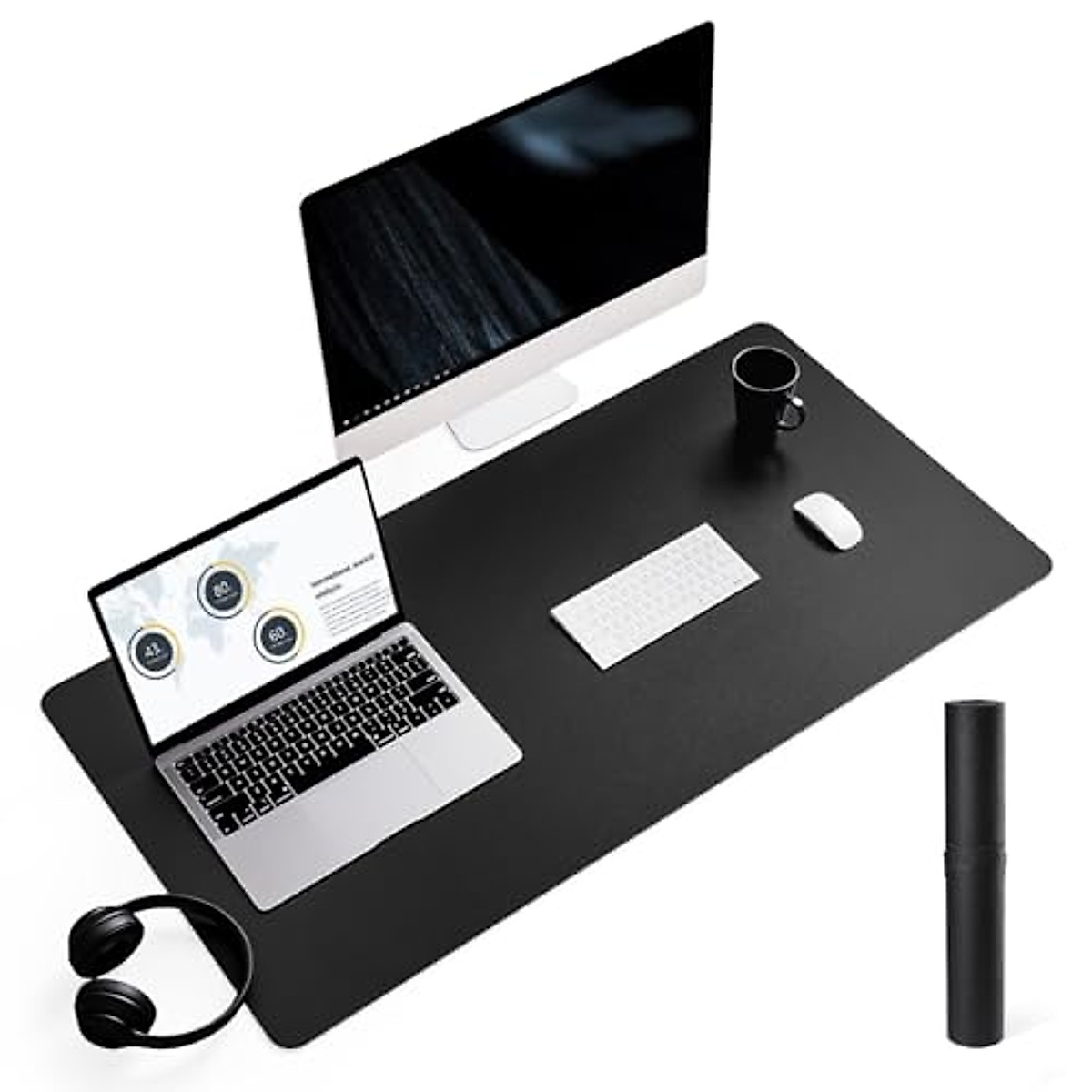 Non-Slip Leather Desk Mat, Desk Mouse Pad, Waterproof PVC Leather Desk Table Protector, Large Desk Blotter, Easy Clean Laptop Desk Writing Mat for Office/Work/Home/Decor(Black, 35.4" x 17")
