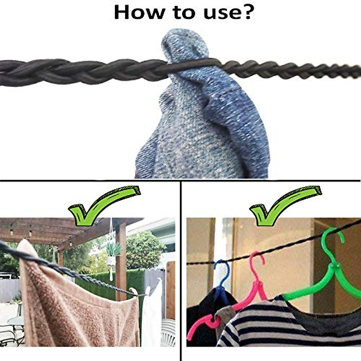 Pmsanzay Tri-Corded Travel Clothesline for Hotel Travel, Camping + Laundry Room, No Pins Needed, Small Enough and Lightweight to Store in Laundry Basket, Backpack W/Adjustable Loops