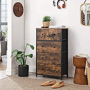 SONGMICS Drawer Dresser, Storage Dresser Tower with 5 Fabric Drawers, Wooden Front and Top,5 Drawers Style Dresser Unit, for Living Room, Hallway, Nursery, Brown and Black ULGS45H