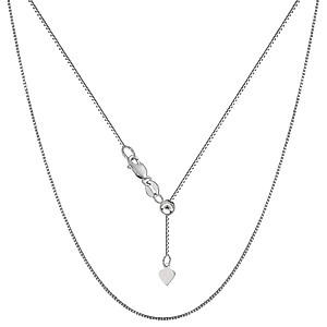 Jewelry Affairs 10k White Real Gold Adjustable Box Link Chain Necklace, 0.7mm, 22"