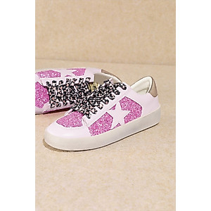 Mi.iM Alex Rubber Sole Lace-up Glitter Leather Star Sneakers (7.5, Pink)