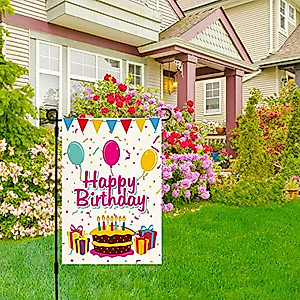 QWETRY Happy Birthday Garden Flag Double Sided, Small Vertical Premium Burlap Rustic Welcome Birthday Yard Flag for Farmhouse Outside Outdoor Flags 12.5 x 18 Prime Birthday Party Celebration Banner