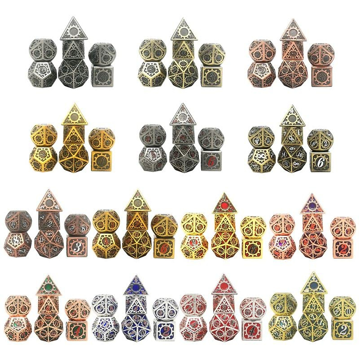 ZYM305 Metal Dice Set D&D Metal Polyhedral Dice Set DND RPG Role Playing Games Board Game D4 D6 D8 D10 D12 D20 Games Dice (Color : 115)