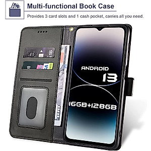 for Ulefone Note 16 Pro Case and Tempered Glass Screen Protector,PU Leather Flip Cover Wallet Phone Case Protector [Full Protection][Card Slots][Kickstand] for Ulefone Note 16 Pro 6.52”, Black