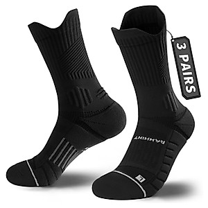 Coolmax Compression Running Socks 3 Pairs, Cushion Crew Socks, Anti-Blister Moisture Wicking Athletic Hiking Socks