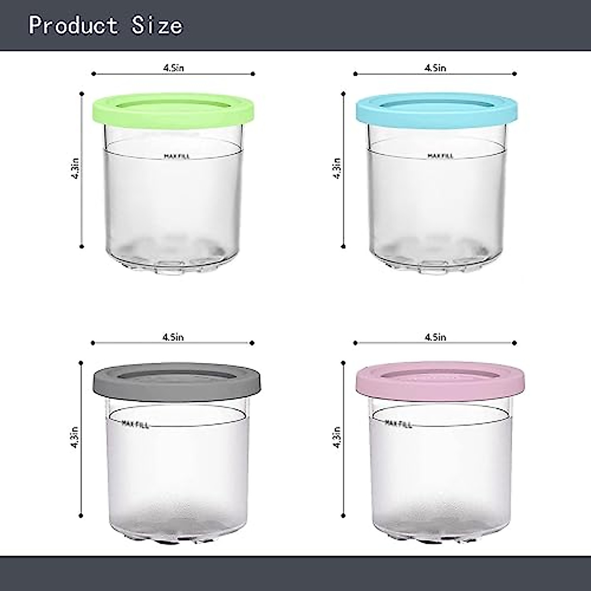 2/4/6PCS Creami Pint Containers , for Ninja Creami Ice Cream Maker Pints ,16 OZ Ice Cream Containers For Freezer Reusable,Leaf-Proof Compatible NC301 NC300 NC299AMZ Series Ice Cream Maker ,Pink-6PCS