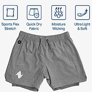 Zilpu Gym Shorts for Men, Lightweight Men's Athletic Workout Sorts, 2 in 1 with Zipper Pocket - 5 Inch Inseam - Dark Gray - 2X-Large