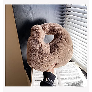 XPONNI Fuzzy Dumpling Bag, Cute Fluffy Bags Y2k, Cute Mini Handbags, Faux Fur Bag with Zipper, Soft Knotted Bag