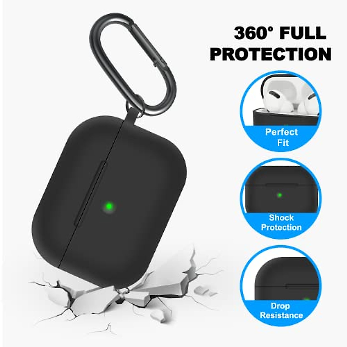 Woyinger Airpods Pro Case Cover with Keychain(Front LED Visible), Soft Silicone Protective Cover with Elegant Fluffy Fur Ball＆Dream Catchers Keychains, Shock-Proof Anti-Scratch Anti-Lost [Black]