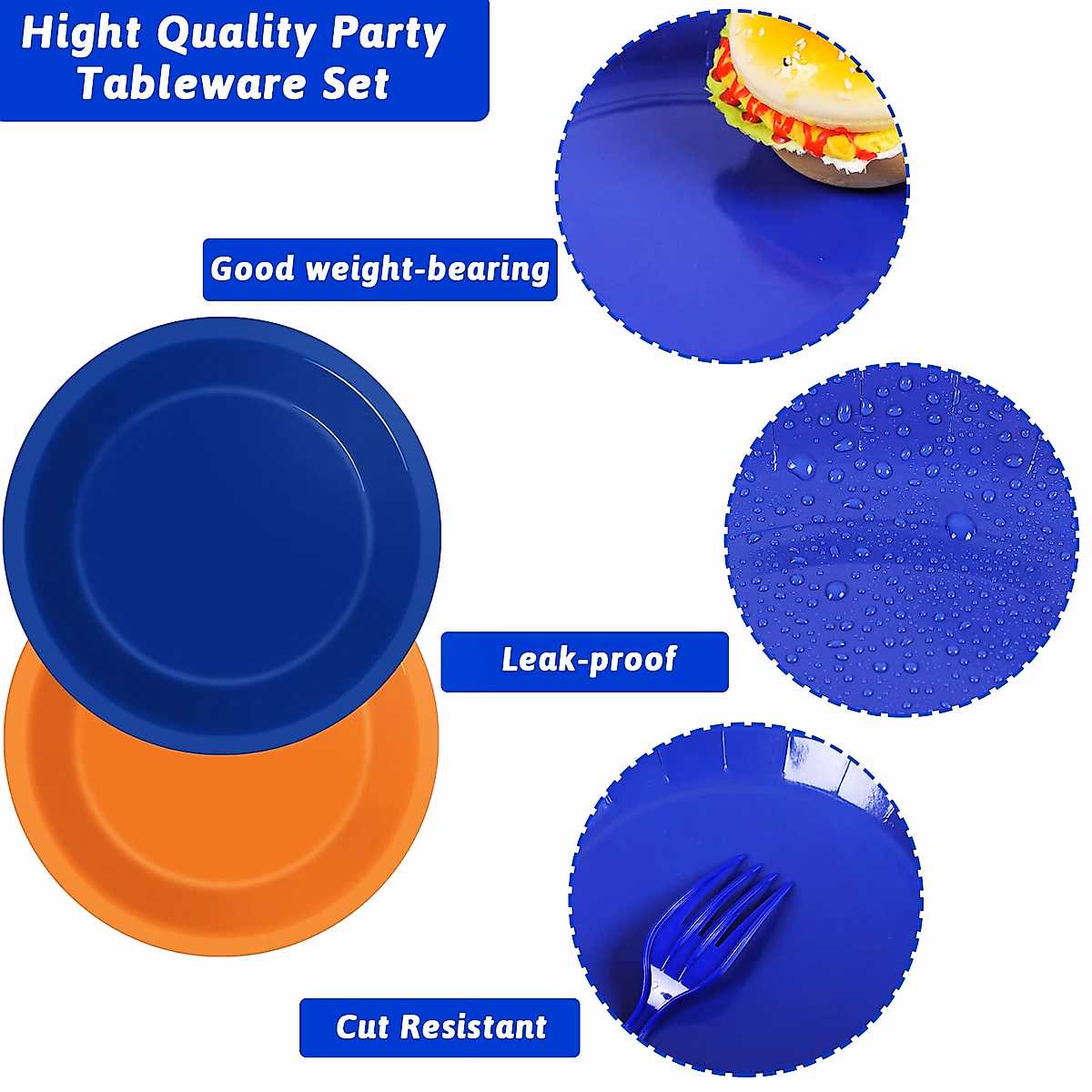 Wiooffen 96 Pcs Orange and Blue Birthday Party Plates Napkins Dart War Party Supplies Tableware Disposable Orange Blue Paper Dinnerware Decoration for Baby Shower Birthday Party, 24 Guests