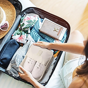 Windyun 2 Pcs Shoe Bags for Travel Holds 3 Pair of Shoes Travel Shoe Bag for Packing Portable Shoe Cubes for Travel and Daily Use(Pink, Beige)