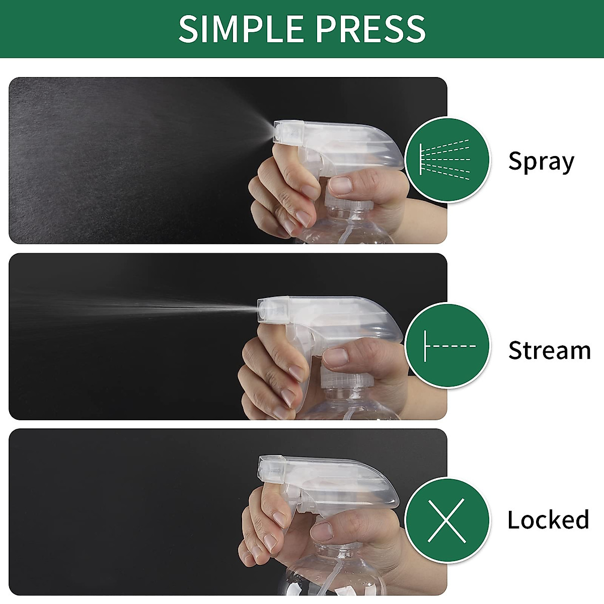 HOMBYS 4 Pack Clear Trigger Sprayers Replacement Spray Nozzles with Mist Stream Sprayer for 8oz/16oz Glass Spray Bottles for Home, Kitchen, Garden and Office,Cleaning Solutions-Quality Sprayer