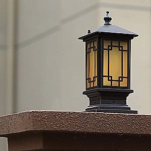 SZHANG Chinese Style Outdoor Waterproof IP65 Courtyard Lighting Fixtures Terrace Lights Gate Pillar Lights Creativity Fences Home Landscape Garden Outdoor Villa Pillar Lights Mains Wiring Type