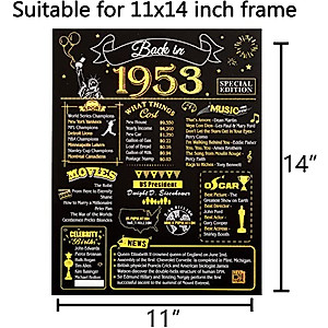 FALAMON 70th Birthday Decorations for Women or Men, 11x14 Birthday Anniversary Decorations Poster, Birthday Party Supplies Gifts, Back in 1953