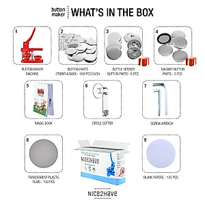 Nice2Have Button Maker Machine 2.25 inch (58mm) - (100pcs Buttons,5pcs Bottle Openers,5pcs Fridge Magnets, 500+ Free Designs,Circle Cutter&Magic Book&Paper) - Installation-Free Pin Maker Machine