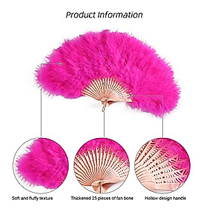 AWAYTR Vintage Marabou Feather Fan - Hand Held Folding Fan Accessories for Halloween Party (Rose red)