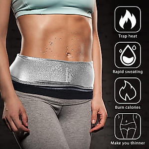 Geyoga Waist Trimmer Sweat Waist Trainer Wrap Stomach Wraps for Women Bodybuilding (Silver Inner,XXL)