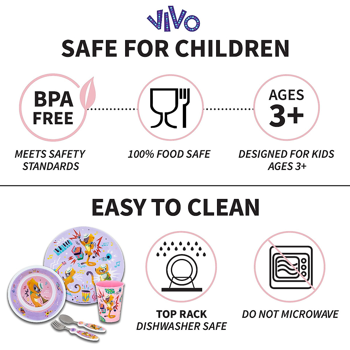 Franco Kids Dinnerware Cartoon Designed Mealtime Kitchen Set, 5 Piece Pack, Sony Vivo