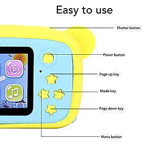 Children Camera, Digital Portable Rechargeable 2 Inch Display Kid Video Camera Birthday Gift for Outdoor Activity for Home Travel(Yellow)