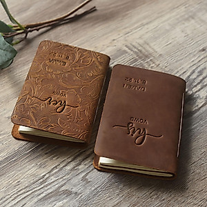 His Vows or Her Vows Stamped with Name and Date, Personalized Leather Wedding Vow Book, Set of 2 Personalized Vow Books - Brown & Tooled Brown - 3001