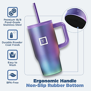 IRON °FLASK Co-Pilot Insulated Mug w/Straw & Flip Cap Lids - Cup Holder Bottle for Hot, Cold Drink - Leak-Proof - Water, Coffee Portable Travel Mug - Cobalt Blue, 16 Oz