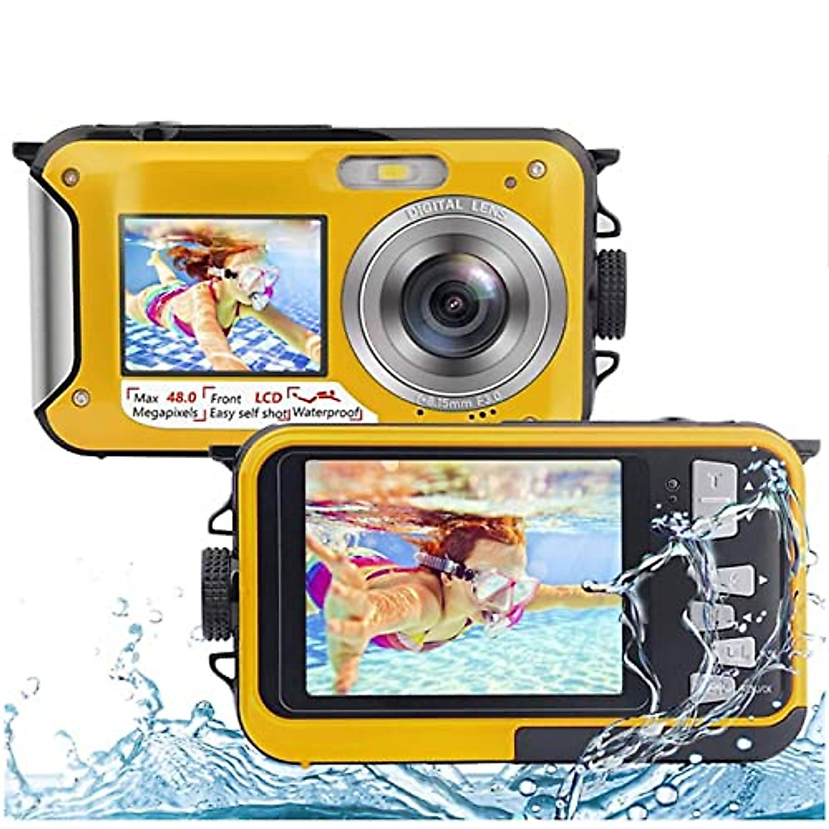 TOUMENY Waterproof Digital Camera, Full Hd 2.7K 48Mp16X Digital Zoom Video Recorder, Self-Timer Dual Screen