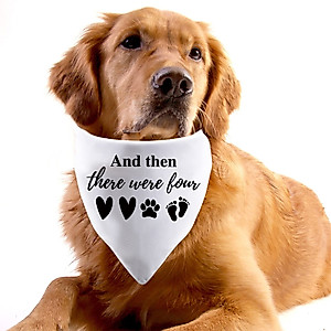 PWHAOO 1 Piece Baby Announcement Dog Bandana And Then There Were Four Dog Bandana New Baby Gift Pregnancy Gift (Were Four white)