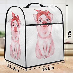DXTKWL Cute Animal Pig Pink Coffee Maker Cover Dust protection, Coffee Machine Cover with Pockets and Top Handle， Easy Clean 14.6 * 11.2 * 17inch
