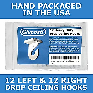 12 Drop Ceiling Hooks for Hanging Lights & Classroom Ceiling Decorations on Drop Ceiling Tiles, Aluminum T Bar Drop Ceiling Grid Hooks, T Track Bar Metal Hooks, Ceiling Hanging Hook Holds 15lbs