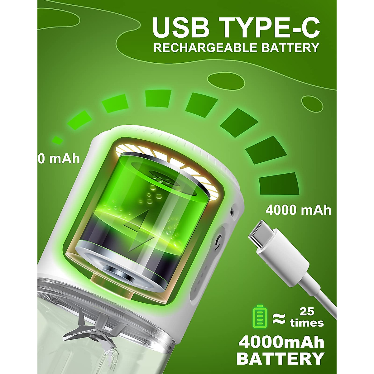 Portable Blender, Portable Blender for Shakes and Smoothies, Personal Size Blender for Shakes and Smoothies with 6 Blades, 17 Oz USB Rechargeable Mini Blender shake Smoothie for Kitchen/Travel/Gym